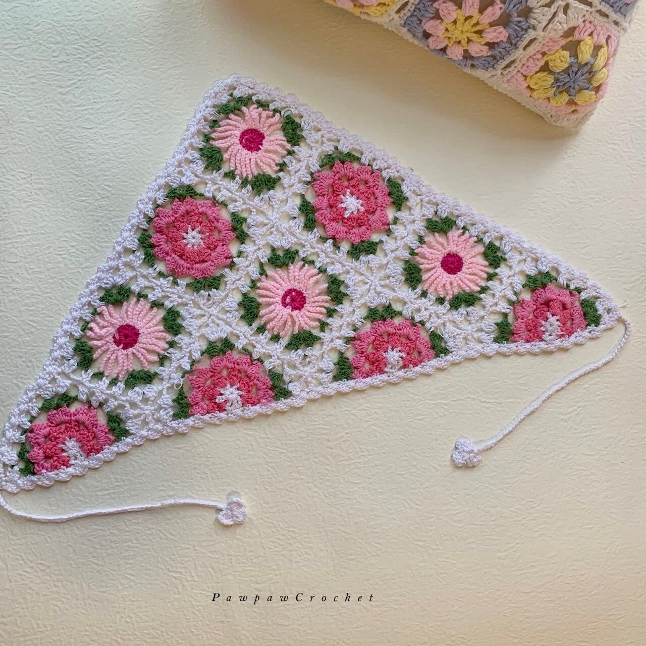 Daisy Flower Bandana Handmade Headband Crochet Hair Kerchief - Etsy