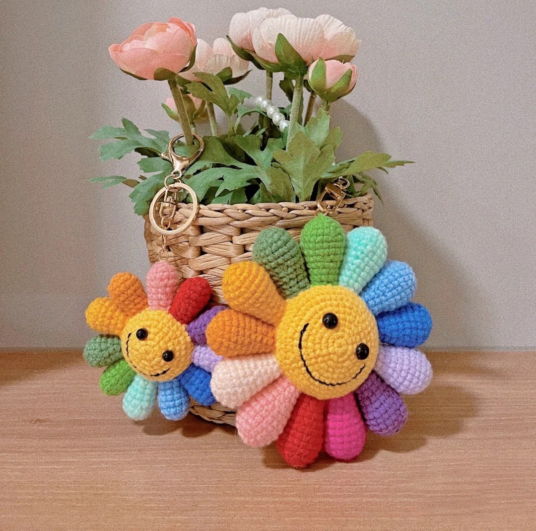 Crochet Sunflower Keychain Handmade Keyring Cute Style Bag | Etsy
