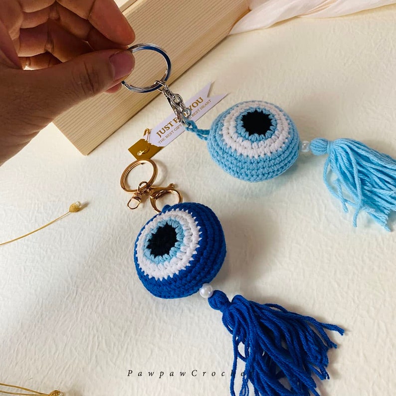 Crochet Keychain Evil Eye Keychain Unique Keychains Cute - Etsy