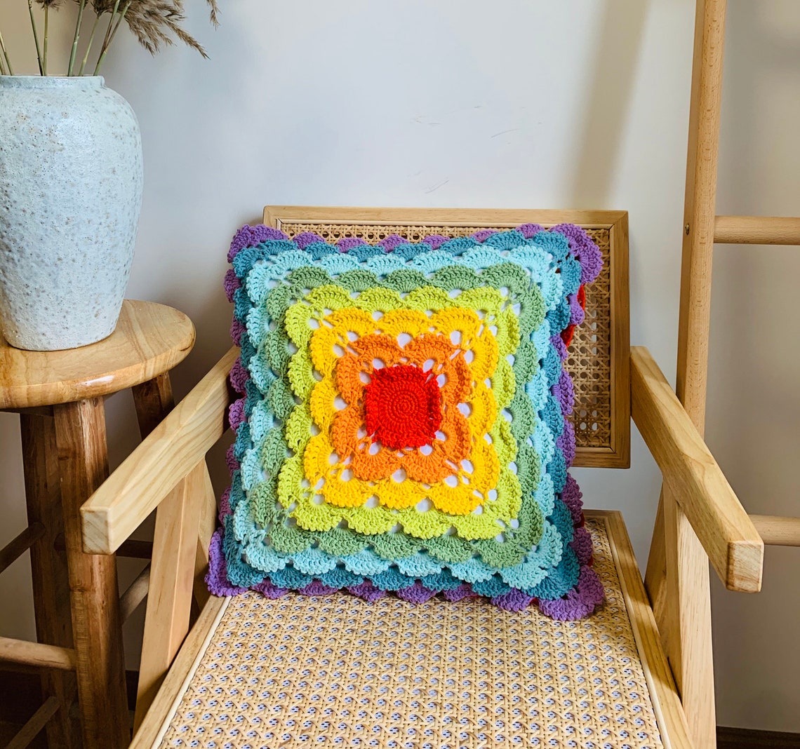 Knit Fish Scale Pillow Case Granny Square Cushion Cover - Etsy