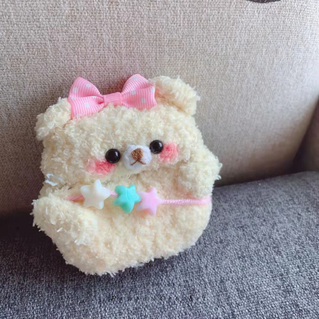 Crochet Fluffy Bear AirPod Case Plush Airpods Pro Case Pink Bow AirPod ...