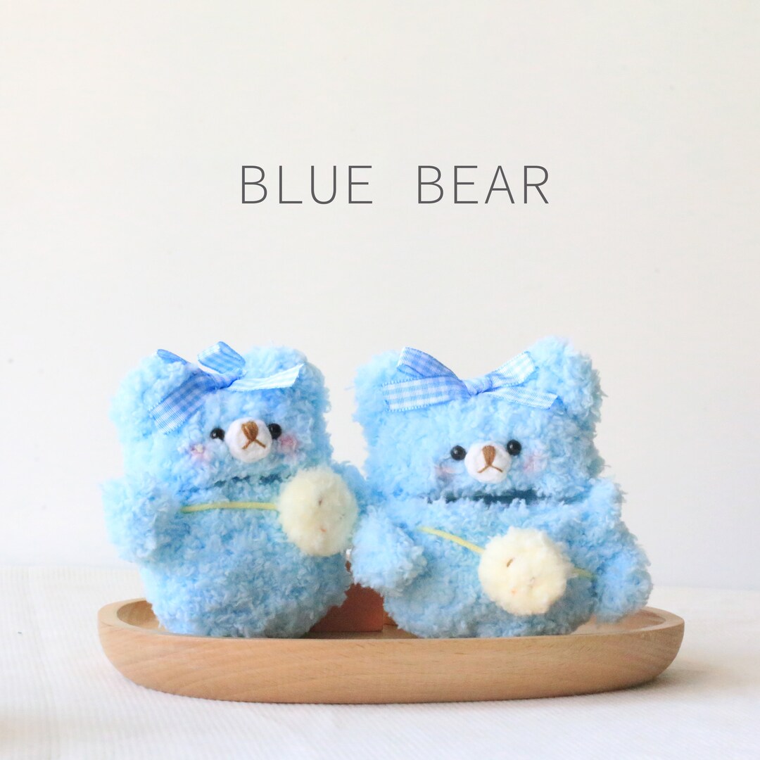 Crochet Blue Fluffy Bear AirPod Case Plush Airpods Pro Case Funny Bow ...