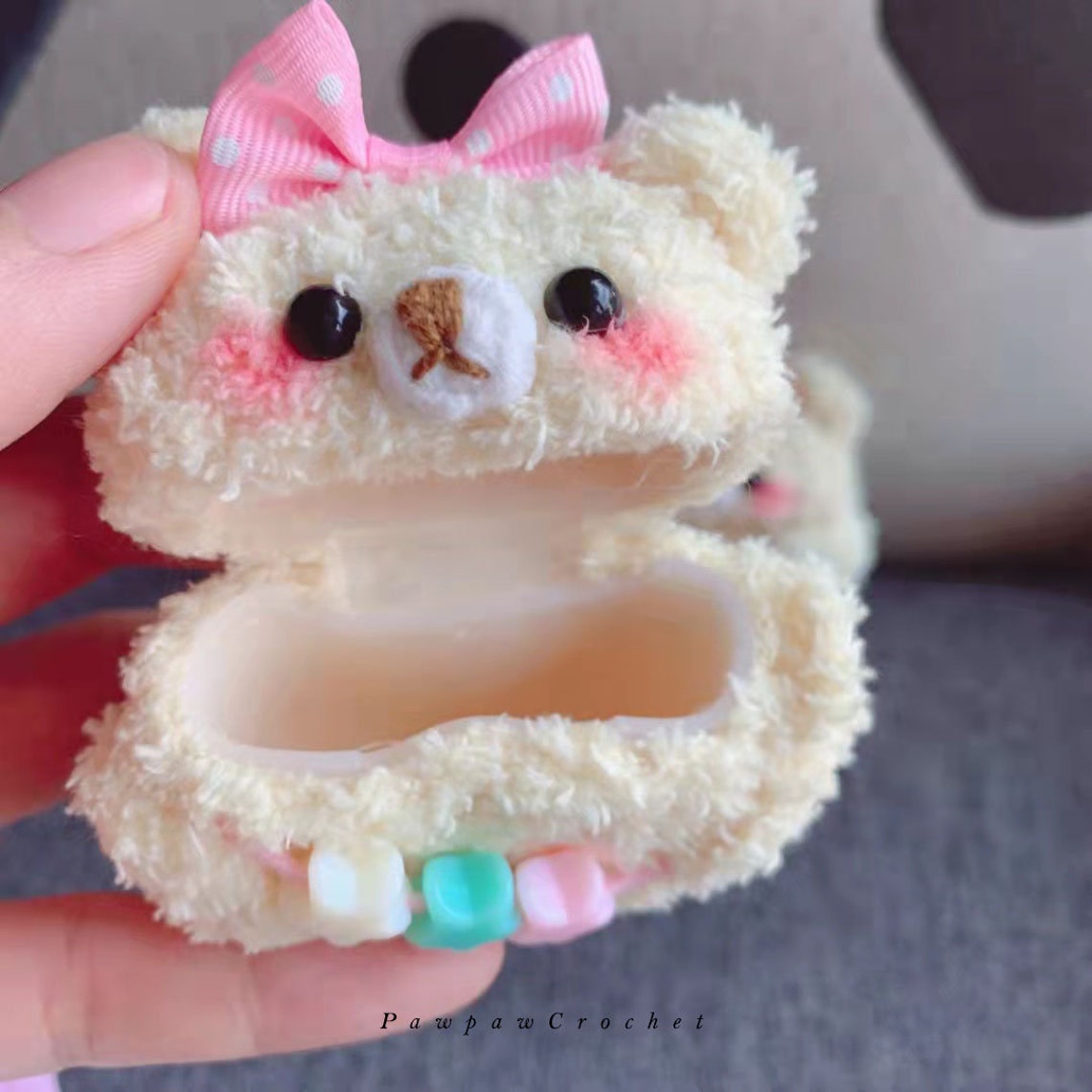 Crochet Fluffy Bear Airpod Case Plush Airpods Pro Case Pink | Etsy