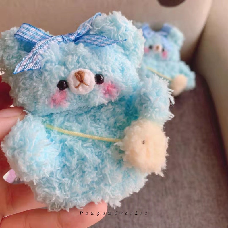 Crochet Blue Fluffy Bear Airpod Case Plush Airpods Pro Case | Etsy