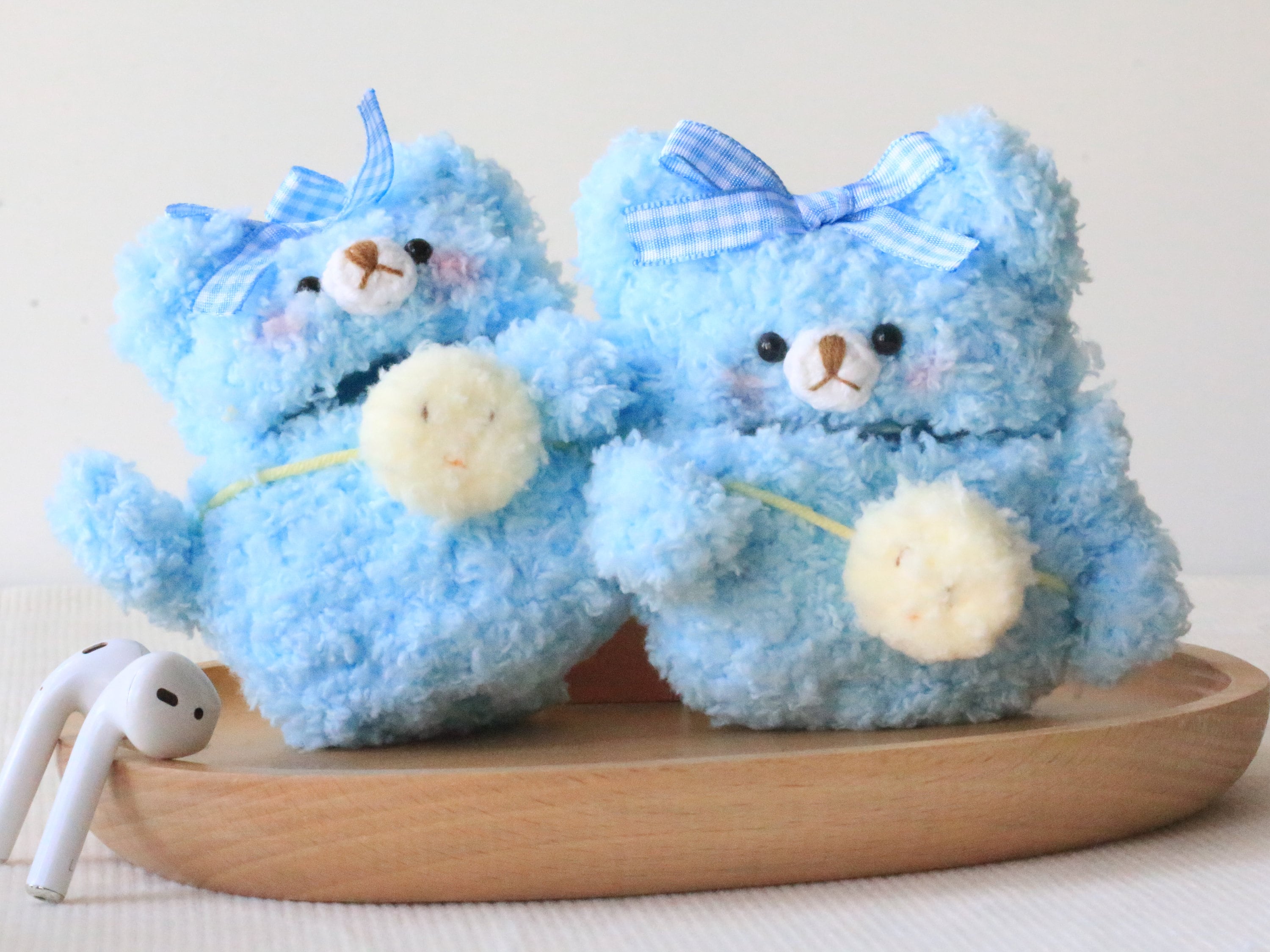 Crochet Blue Fluffy Bear AirPod Case Plush Airpods Pro Case Funny Bow ...