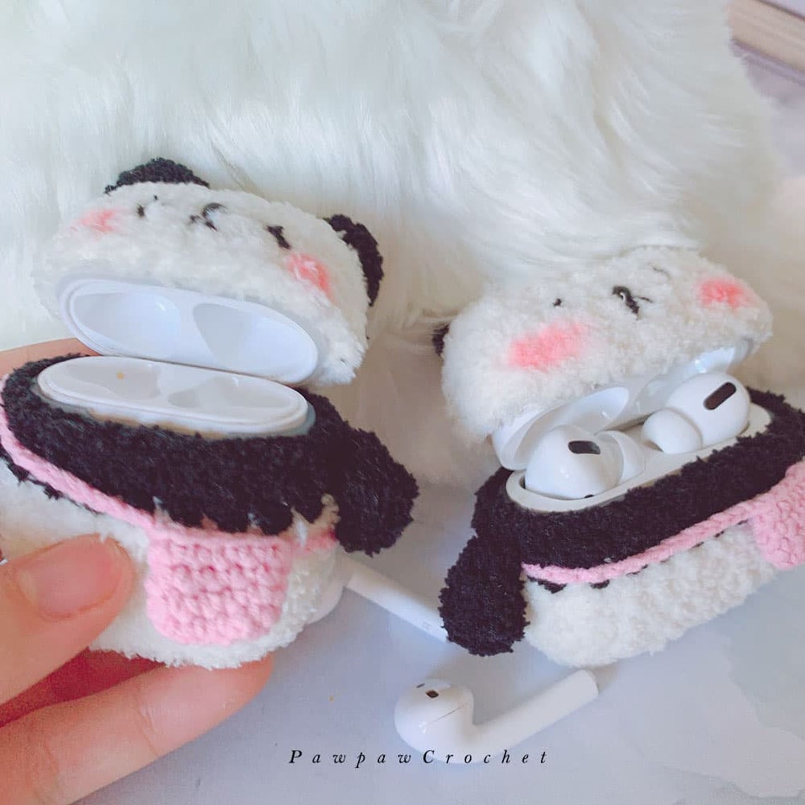 Fluffy Panda Airpods Case Funny Crochet Airpods Case Animal - Etsy