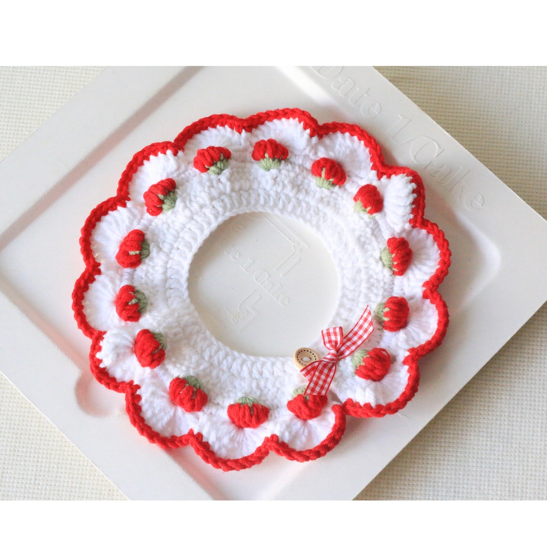 Outlets Crochet Strawberry Cat Collar Knit Pet Collar Crochet Cat Bib ...