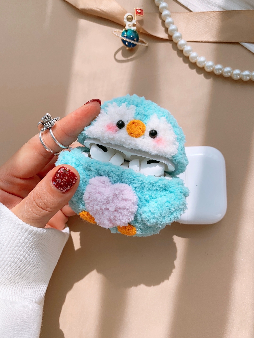 Crochet Fluffy Penguin AirPod Case Plush Airpods Pro Case AirPod Case ...