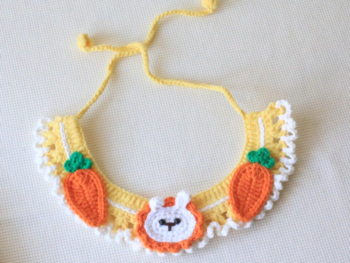 Handmade Rabbit and Carrot Cat Collar Tie up Pet Collar Crochet Cat and ...