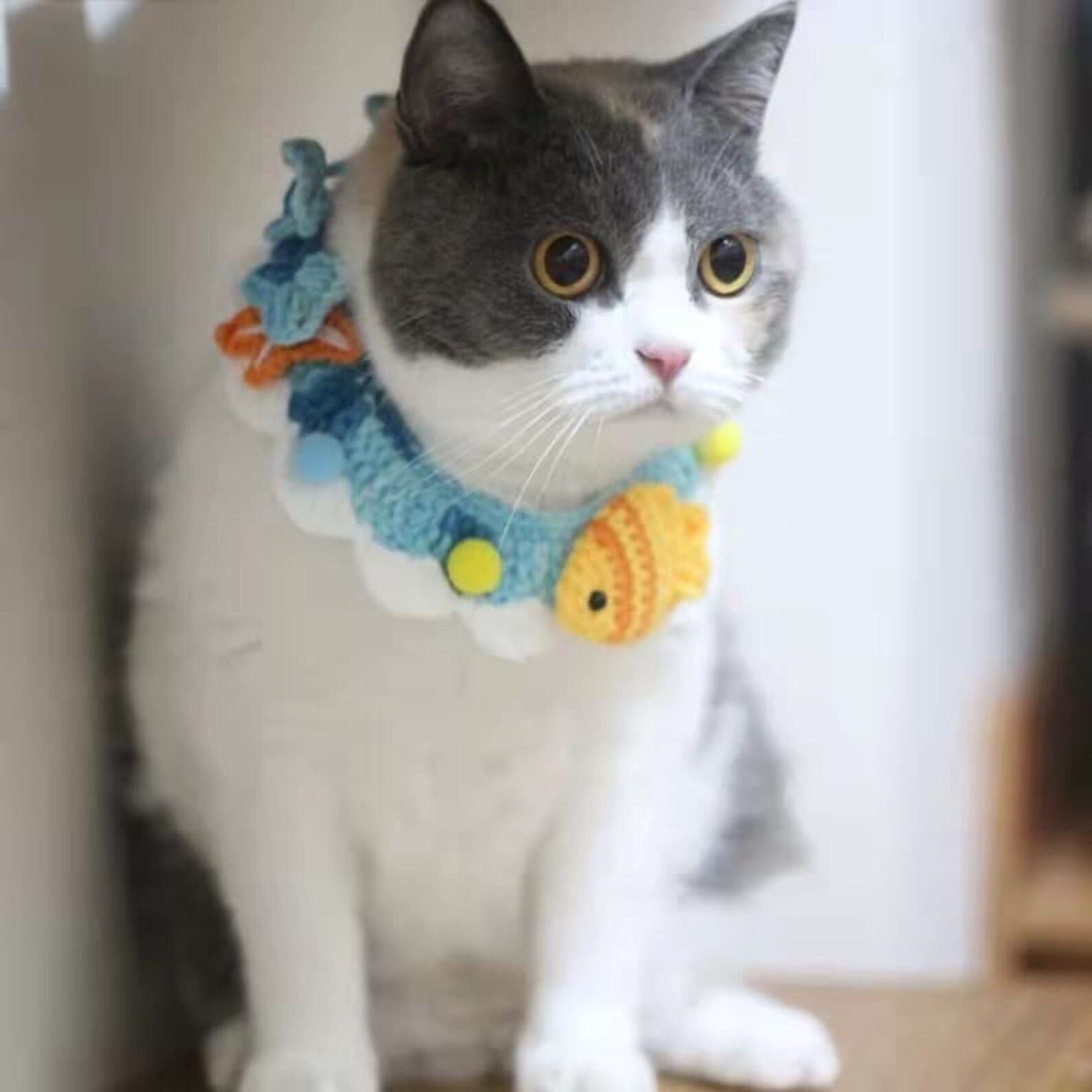 Handmade Fish Cat Collar Knit Star Cat Collar Tie up Pet Collar Crochet ...