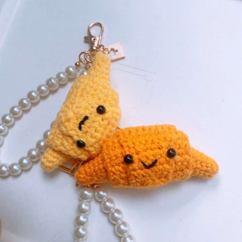 Crochet Croissant Keychain Food Keychain Handmade Keychain and Bag ...