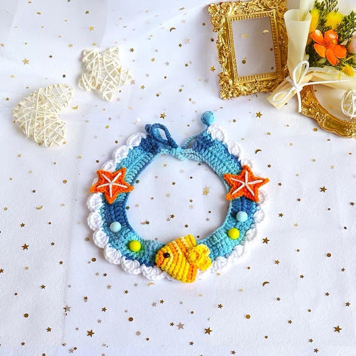 Handmade Fish Cat Collar Knit Star Cat Collar Tie up Pet Collar Crochet ...