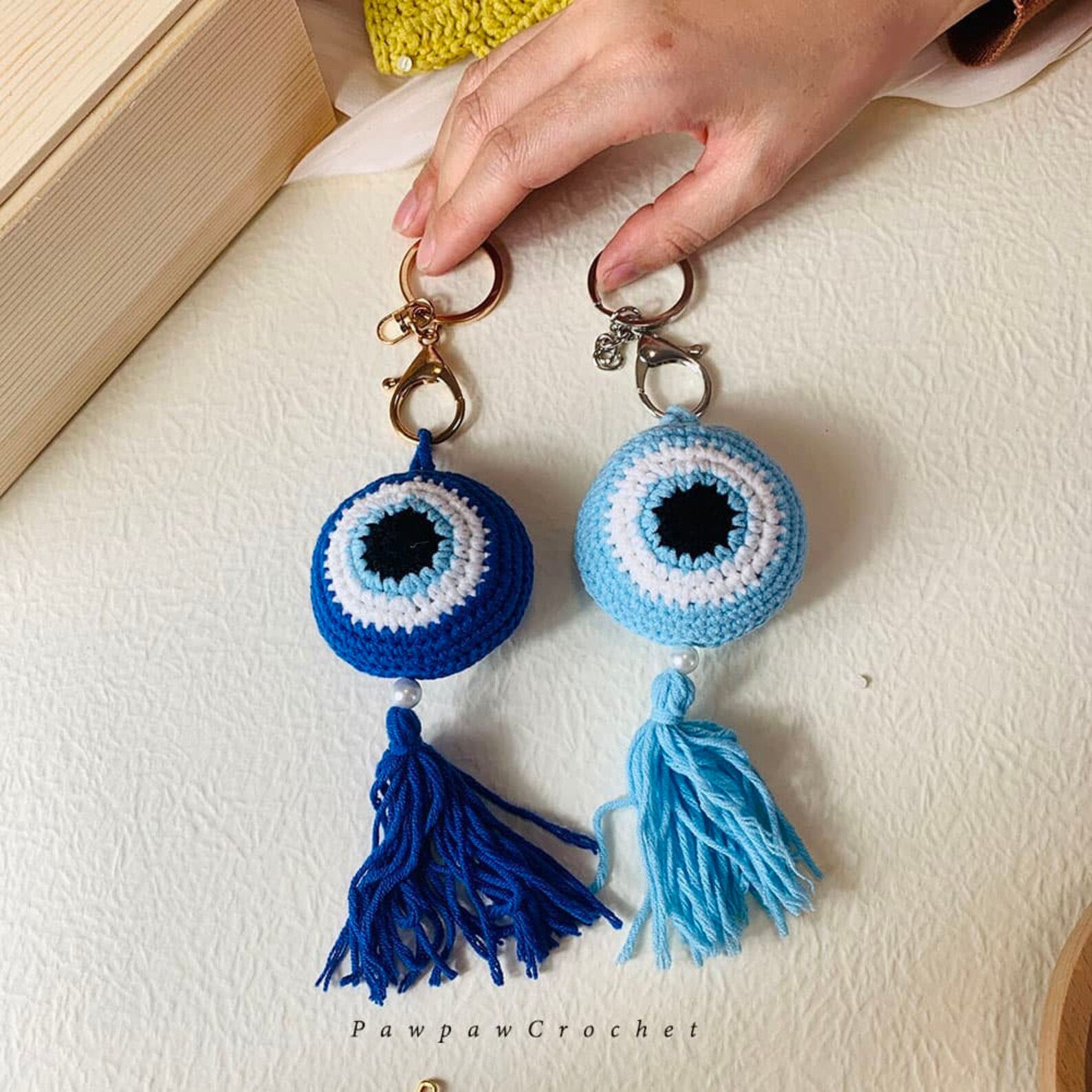 Crochet Keychain Evil Eye Keychain Unique Keychains Cute - Etsy