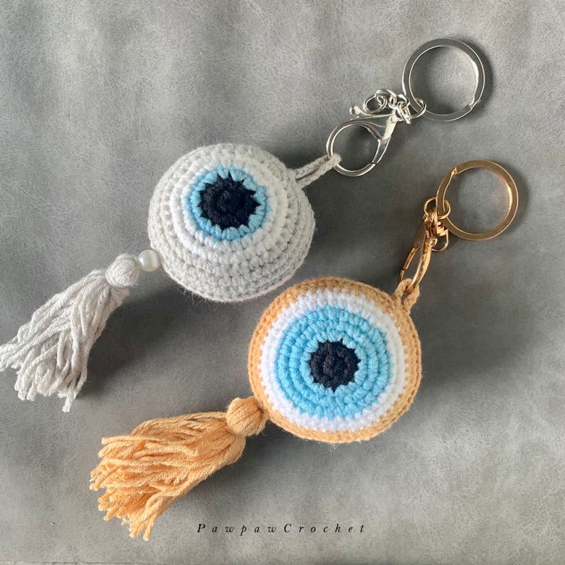 Crochet Keychain Evil Eye Keychain Unique Keychains Cute - Etsy