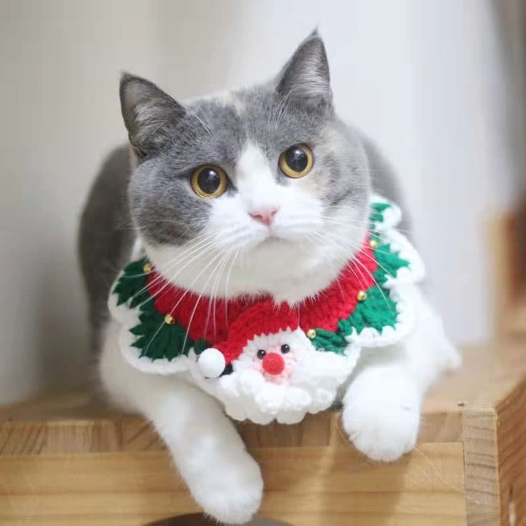 Christmas Crochet Red Collar Santa Claus Collar Cat and Dog Collar Cat ...