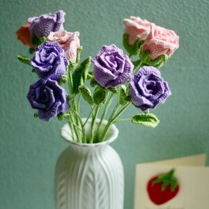 8 Handmade Roses Flower Bouquet Gift for Her Home Decor Crochet Flower ...