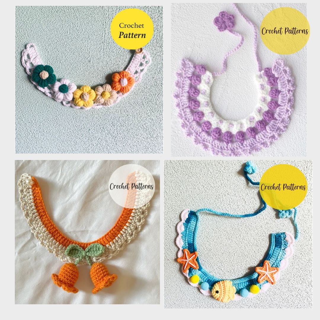 4 Patterns Crochet Pet Collar Pattern Cat Collar Crochet Pattern Dog ...