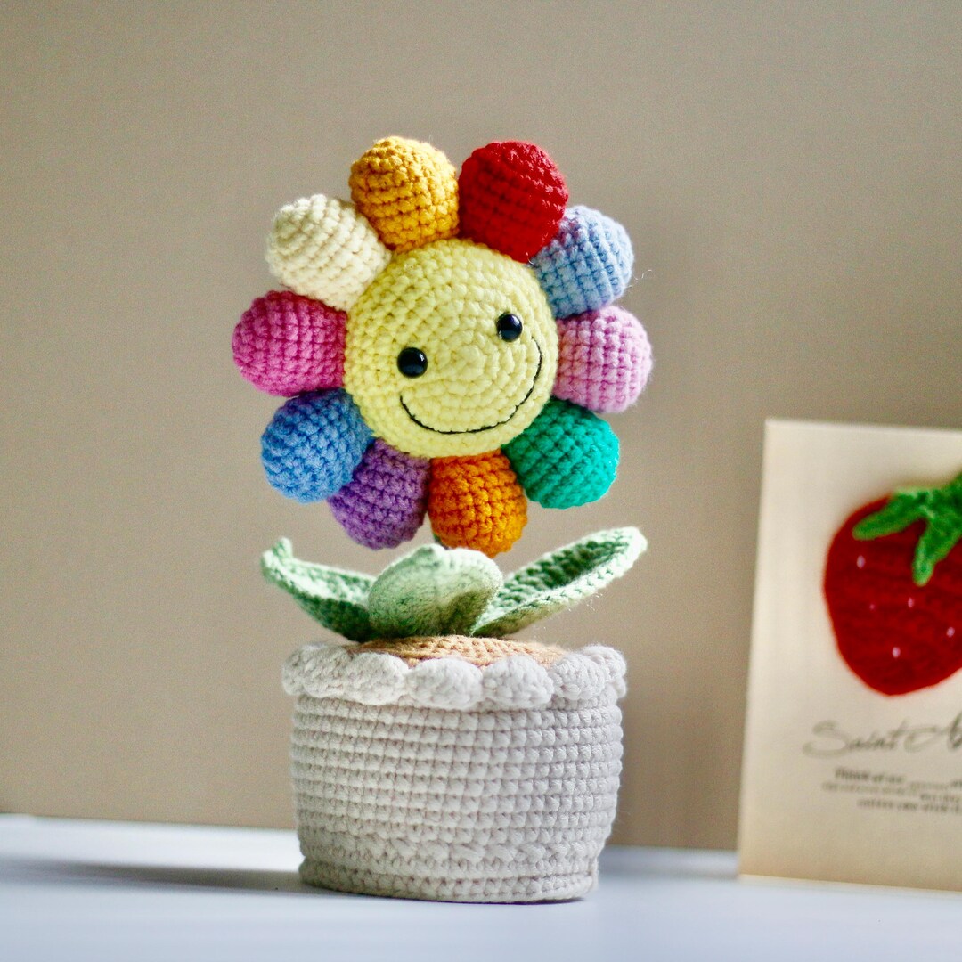 Crochet Smiling Sunflower Plants Handmade Indoor Home Decor Artificial ...