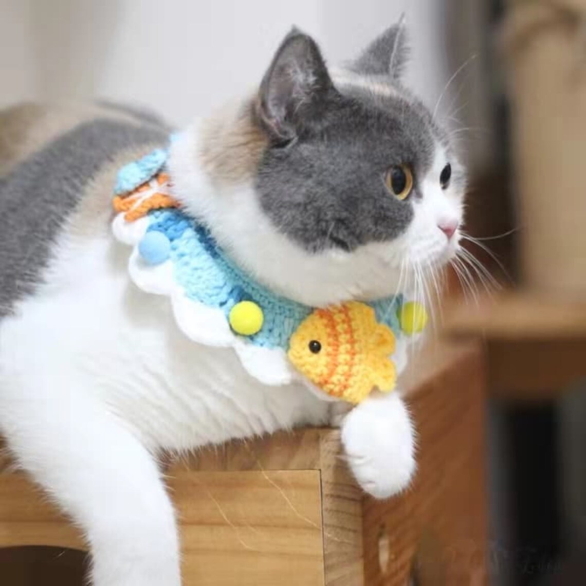 Handmade Fish Cat Collar Knit Star Cat Collar Tie up Pet Collar Crochet ...