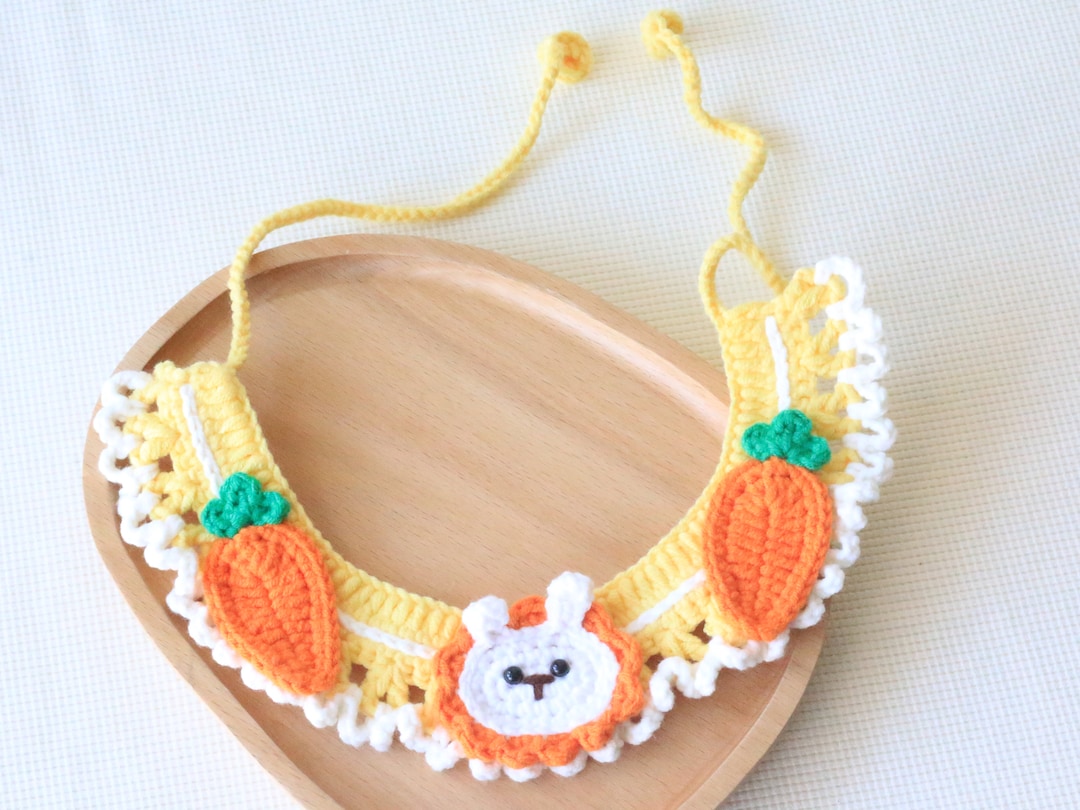Handmade Rabbit and Carrot Cat Collar Tie up Pet Collar Crochet Cat and ...