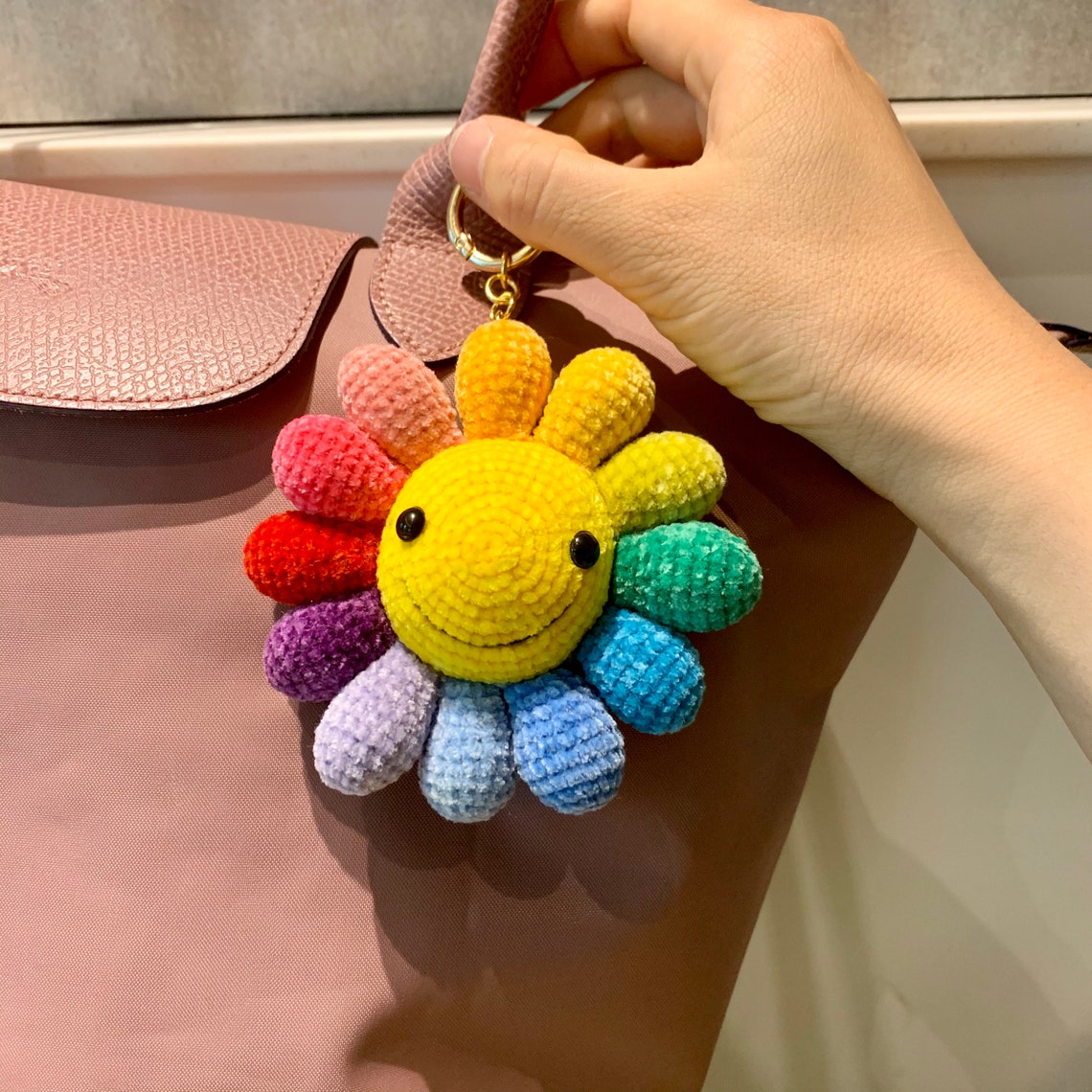 Crochet Sunflower Keychain Handmade Keyring Cute Style Bag | Etsy