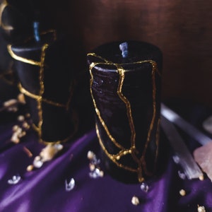 Beeswax Kintsugi Inspired Gold Accent Carved Pillar Candle Luxury ...