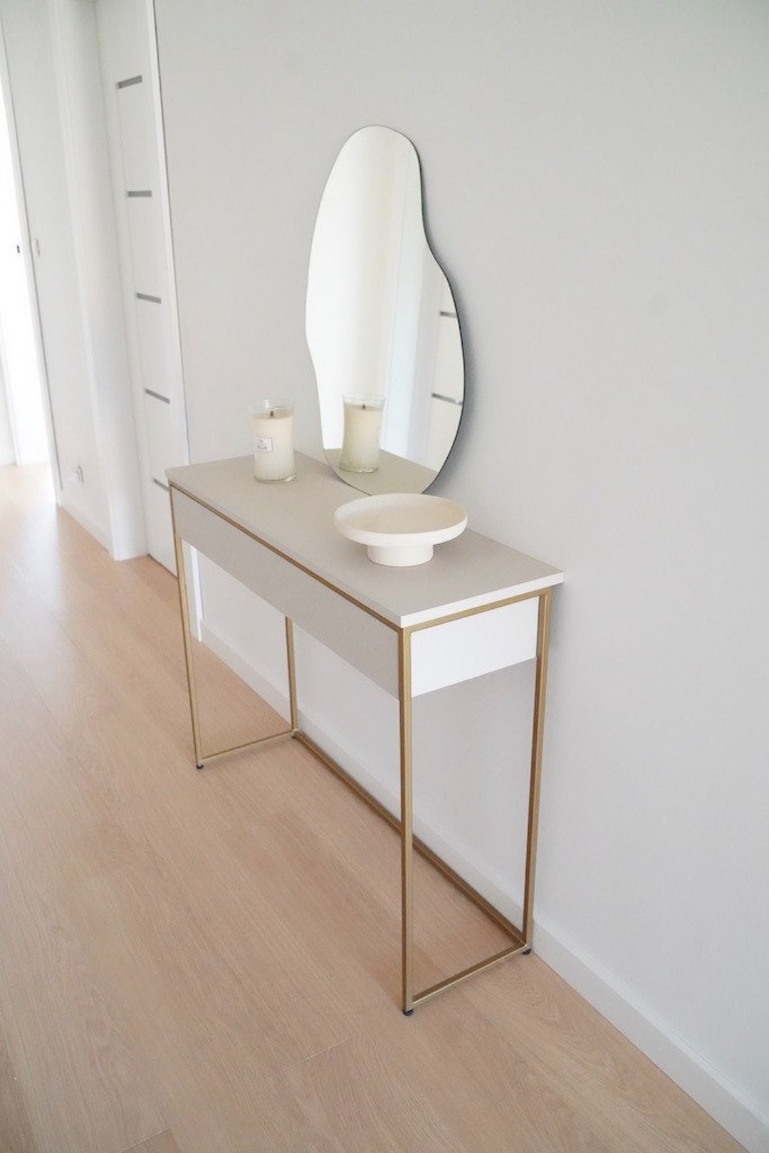 Esma Cashmere Beige Console on Gold Legs, Modern Console, Console With ...