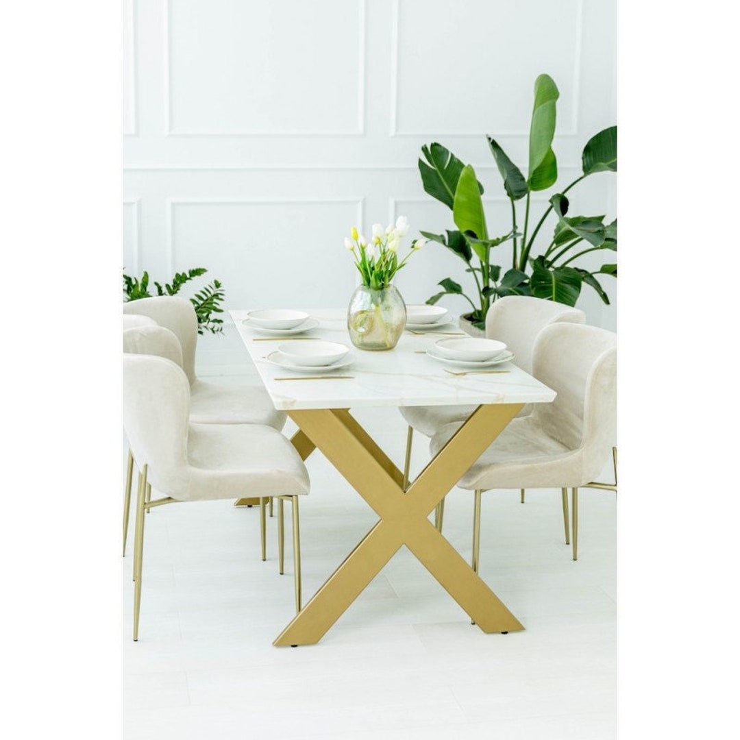 Tamara-rectangular Dining Table With Stone Top, Kitchen Table ...