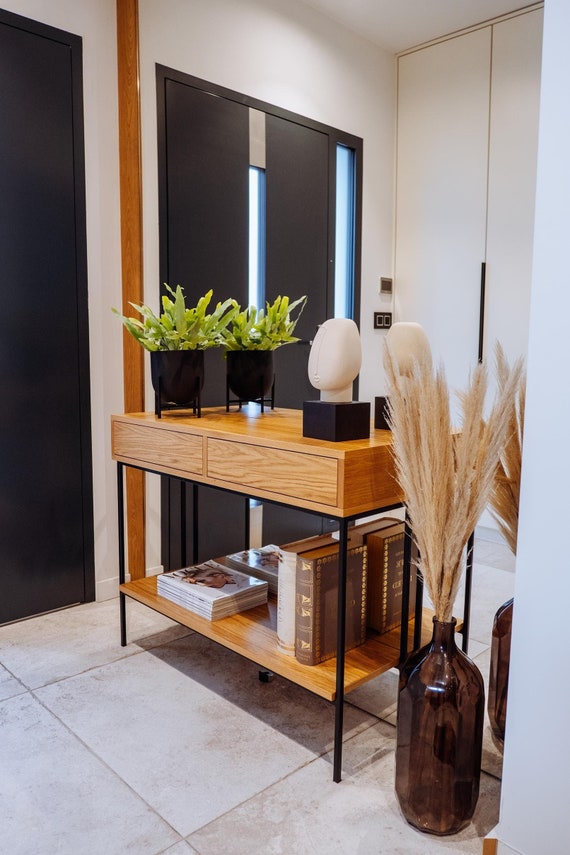 PENELOPE Console With Drawers and Shelf Chest of Drawers With Drawers Dressing Table Natural Oak Black Frame Room Living Room Hall Etsy Canada