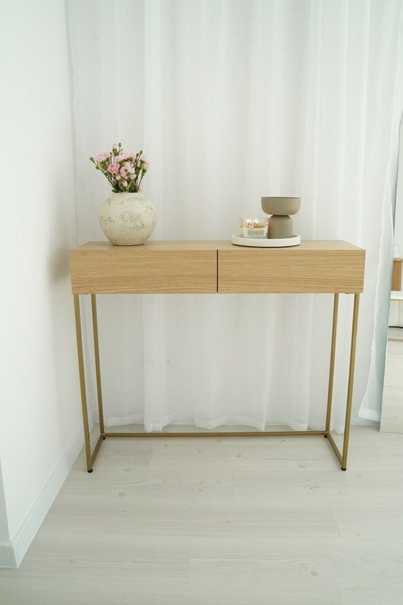 Golden oak console table store