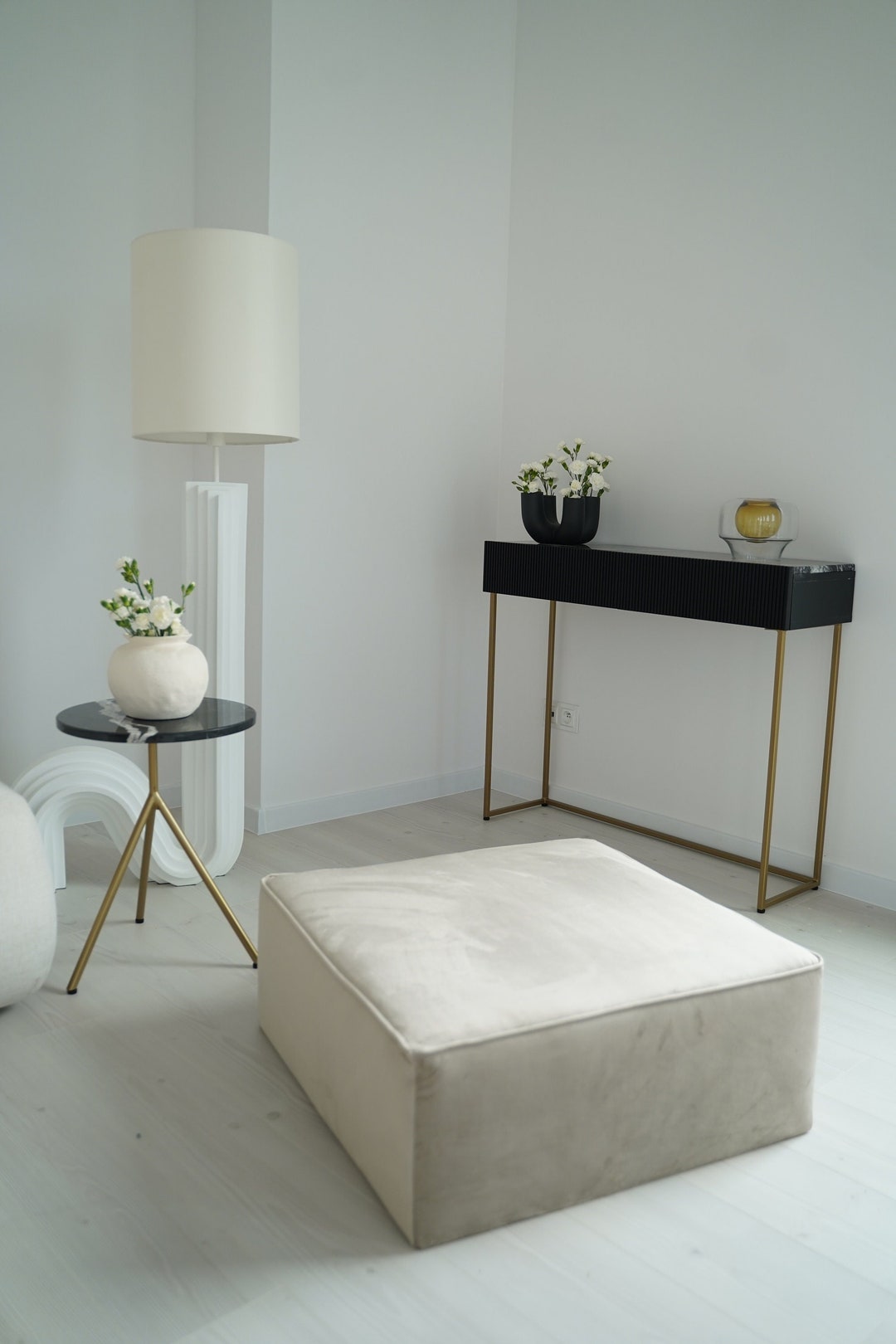 Square Pouffe With Piping, Modern Seat, Seat, Pouffe, Pouf for the Hall ...