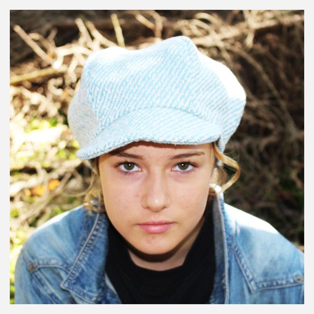 Sky Blue and Ecru Herringbone Wool Gavroche Cap - Etsy