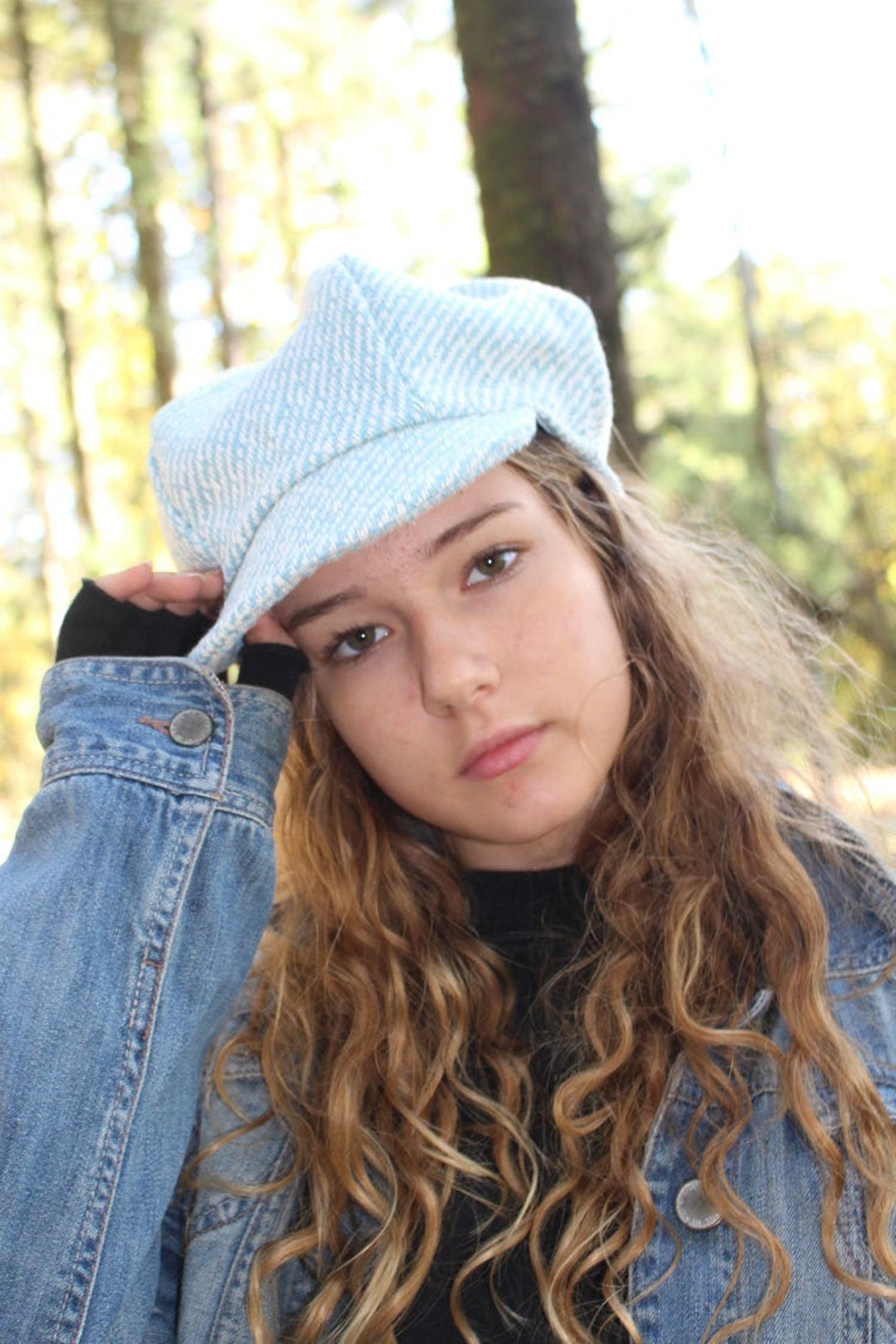 Gavroche Cap / Herringbone Wool / Sky Blue and Ecru - Etsy