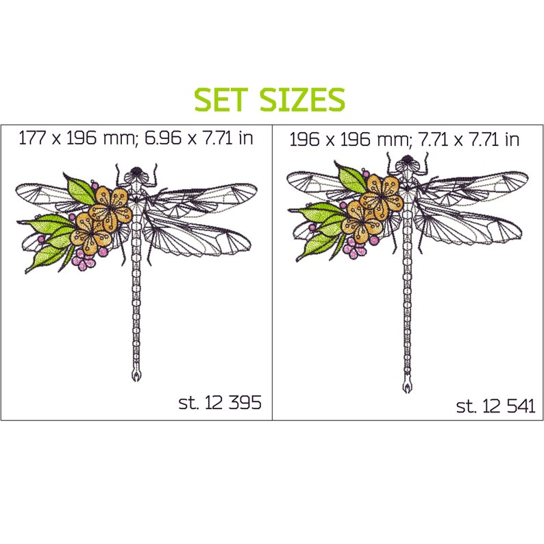 Embroidery Designs Dragonfly Embroidery Design Flowers | Etsy
