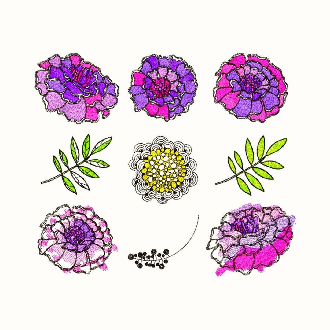 Marigold Flowers Embroidery Design Floral Machine Embroidery Digital ...