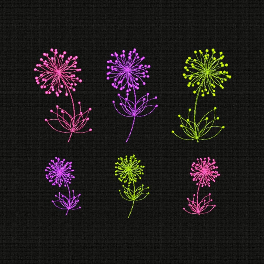 Neon Dandelion Embroidery Design Flower Machine Embroidery Pattern ...
