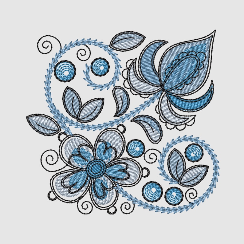 Folk Floral Border Embroidery Design | Flowers Leaves Swirls | 4x4 Hoop ...