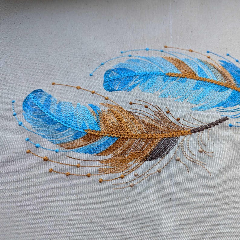 Boho Feather Embroidery Design Set | Elegant Linework Digital File ...