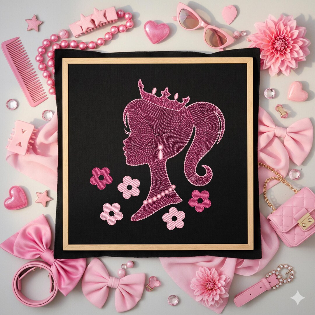 Digital Machine Embroidery Design Princess Girl Profile | 5x7 Hoop ...