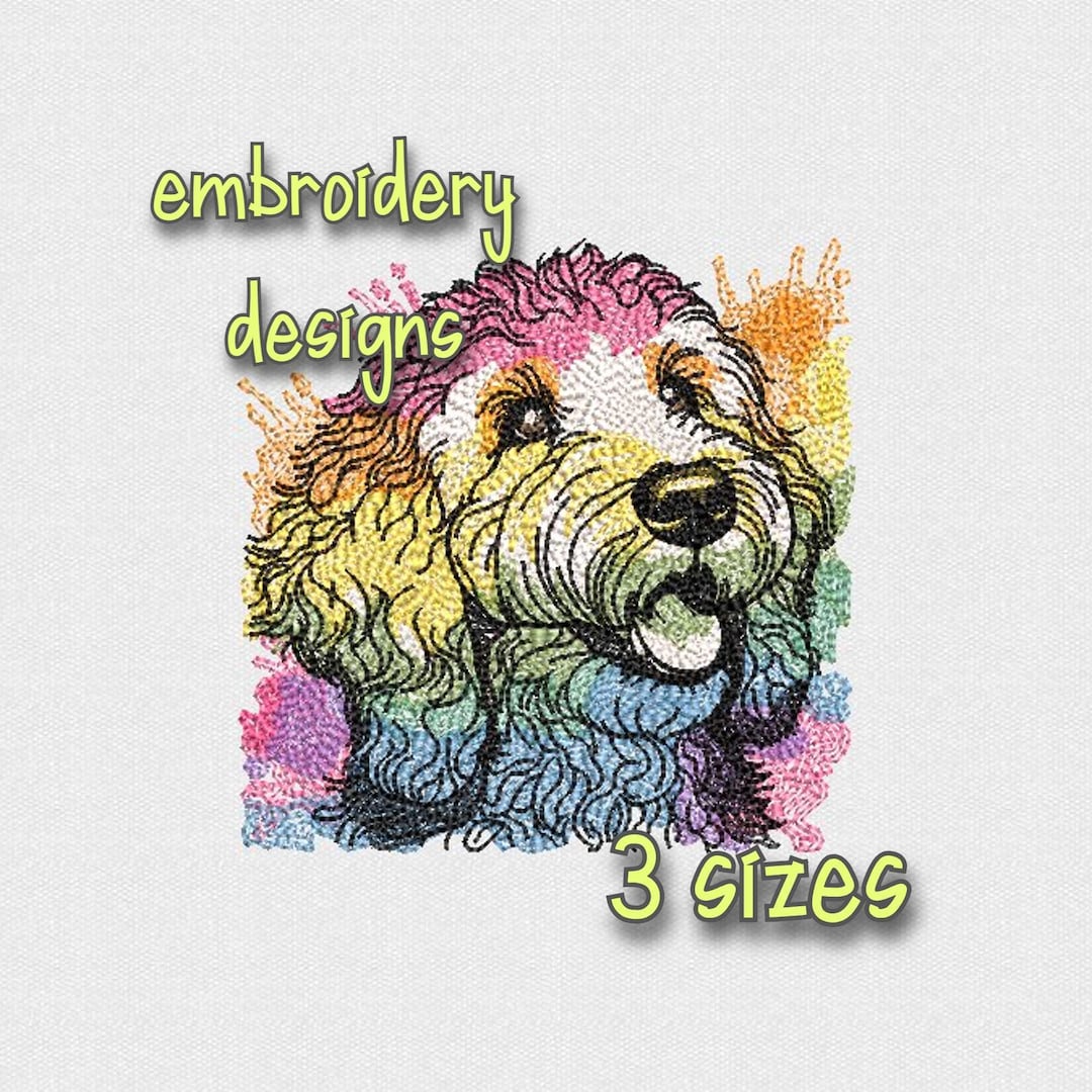 Happy Goldendoodle Puppy Embroidery Design | Smiling Rainbow Dog | 4x4 ...