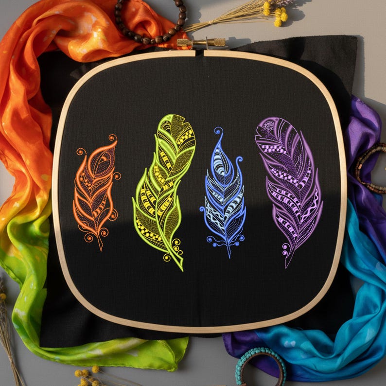 Boho Feather Machine Embroidery Designs | 4 Hoop Sizes 5x7 | Digital ...