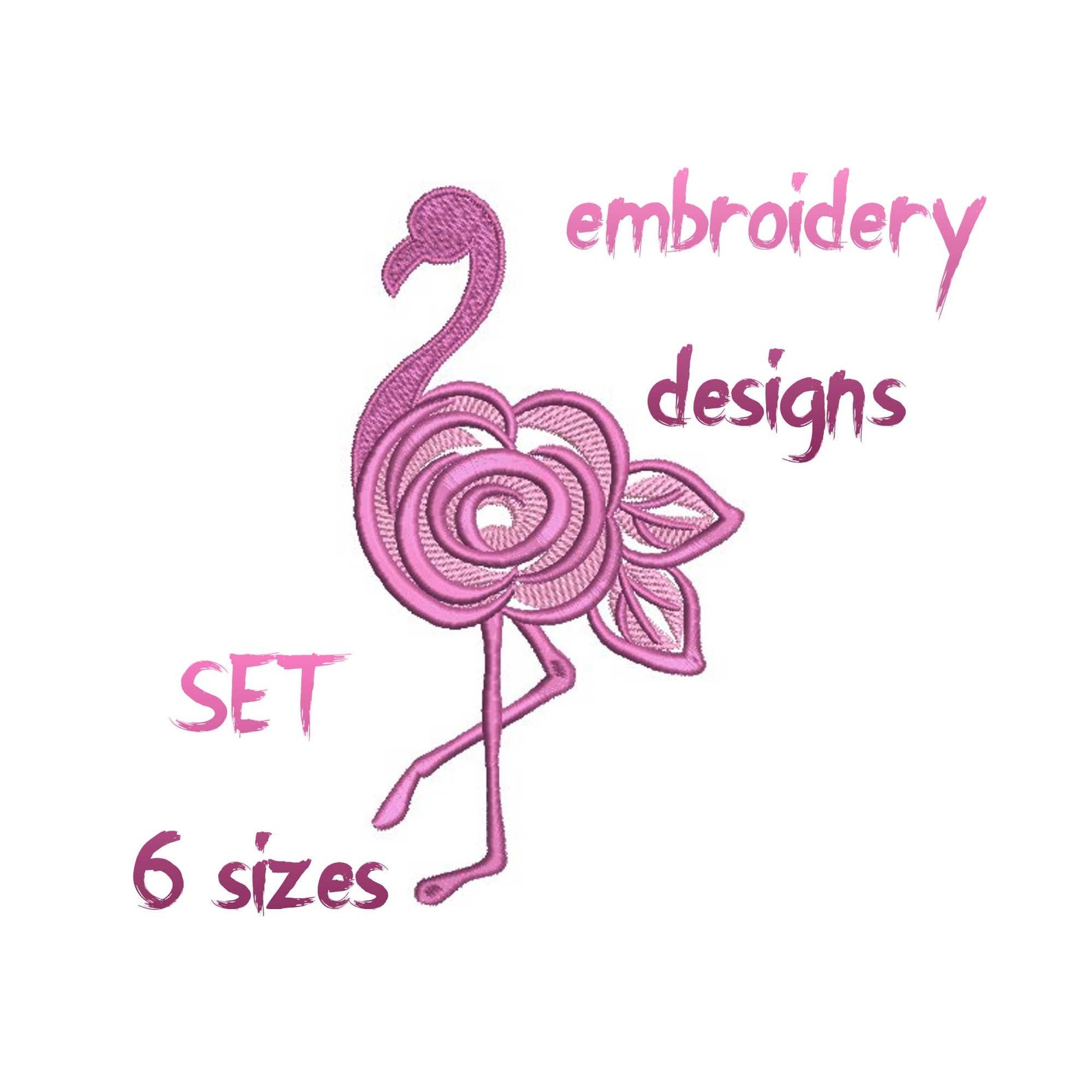 Flamingo Rose Machine Embroidery Digital File | 6 Sizes | 4x4 & 5x7 ...