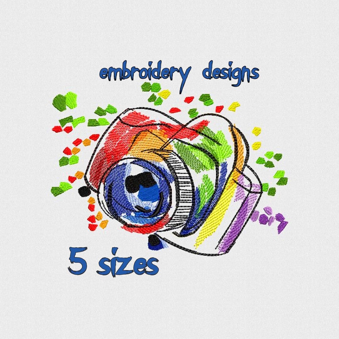 Rainbow Camera Embroidery Design | Colorful Machine Embroidery File | 5 ...