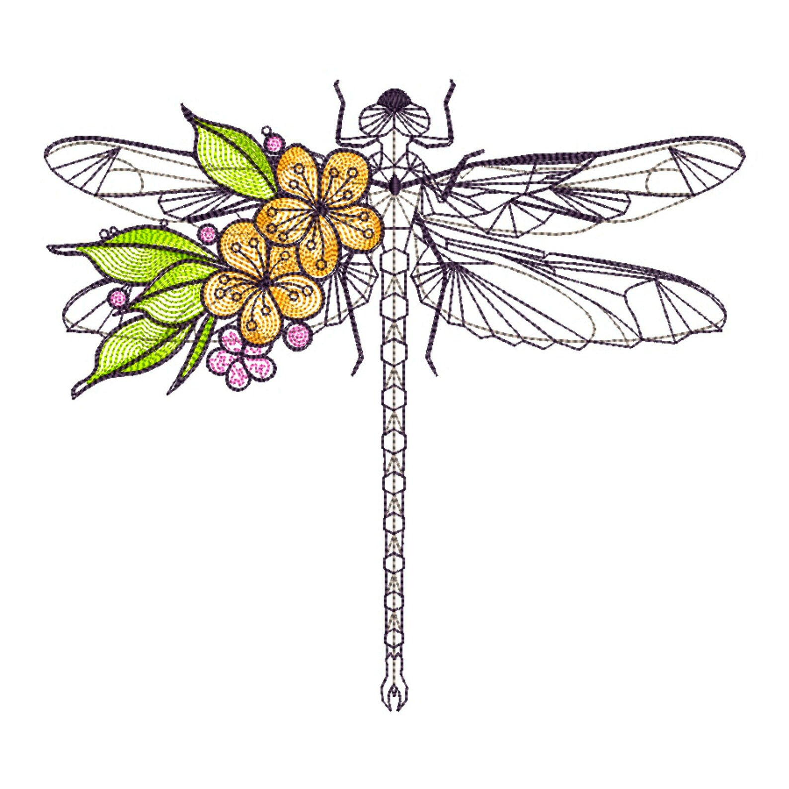 Embroidery Designs Dragonfly Embroidery Design Flowers | Etsy