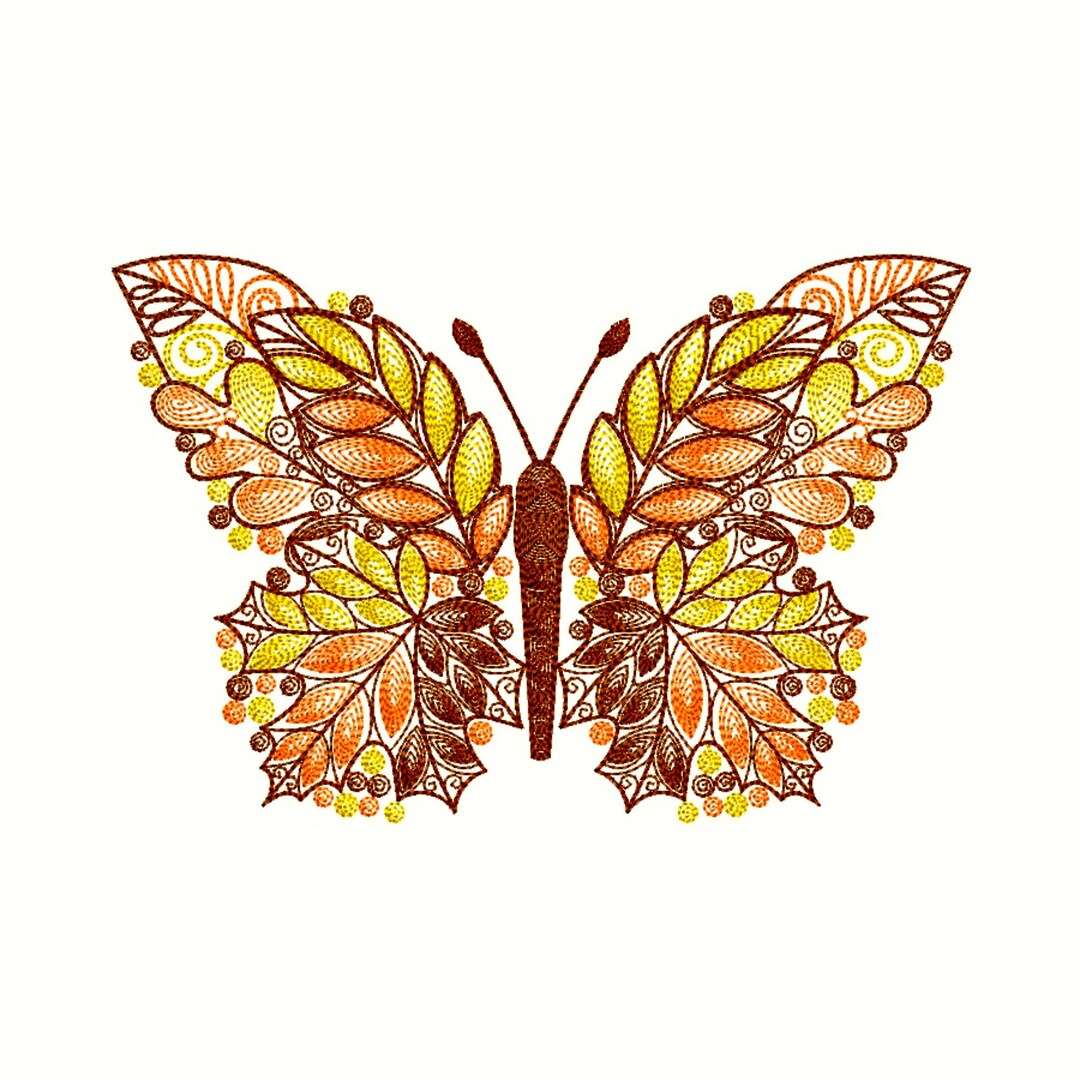Autumn Leaf Butterfly Embroidery Design | Filigree Wings | Digital File ...