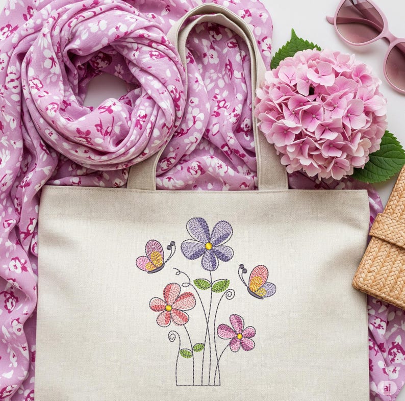 Butterfly & Cartoon Flower Machine Embroidery Design 4x4 Hoop | Spring ...