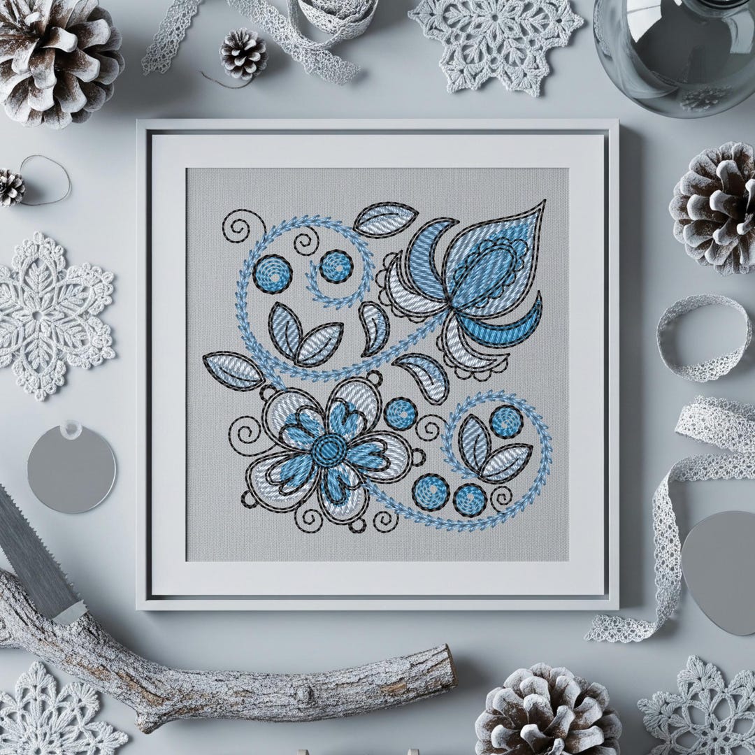 Folk Floral Border Embroidery Design | Flowers Leaves Swirls | 4x4 Hoop ...