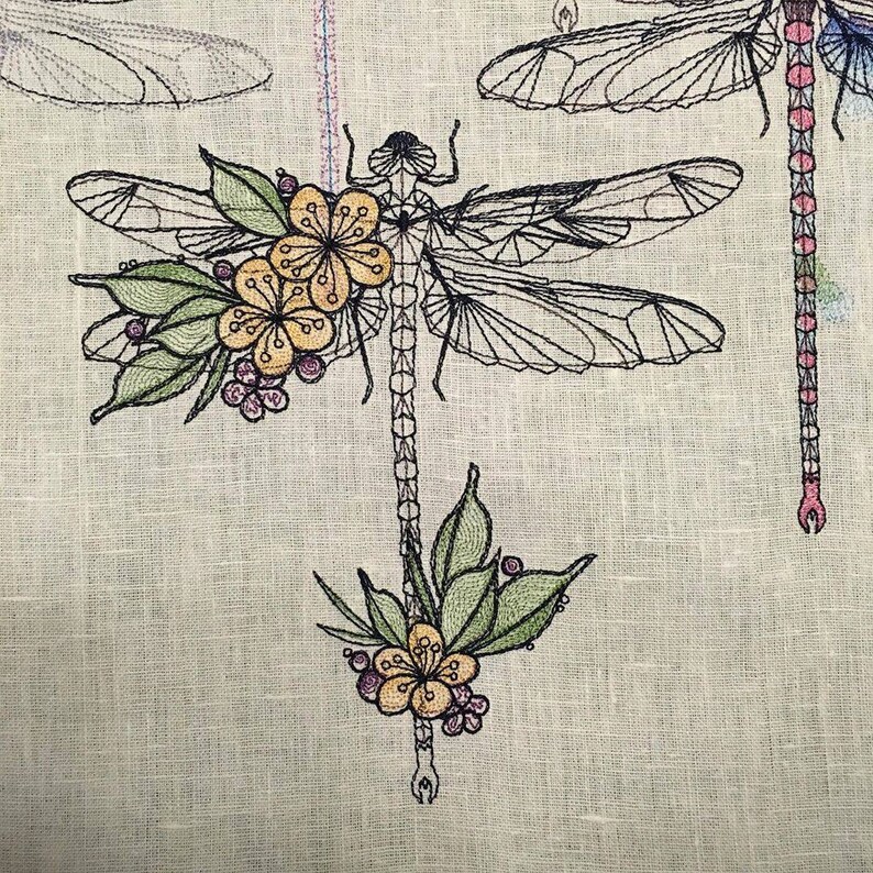 Embroidery Designs Dragonfly Embroidery Design Flowers | Etsy