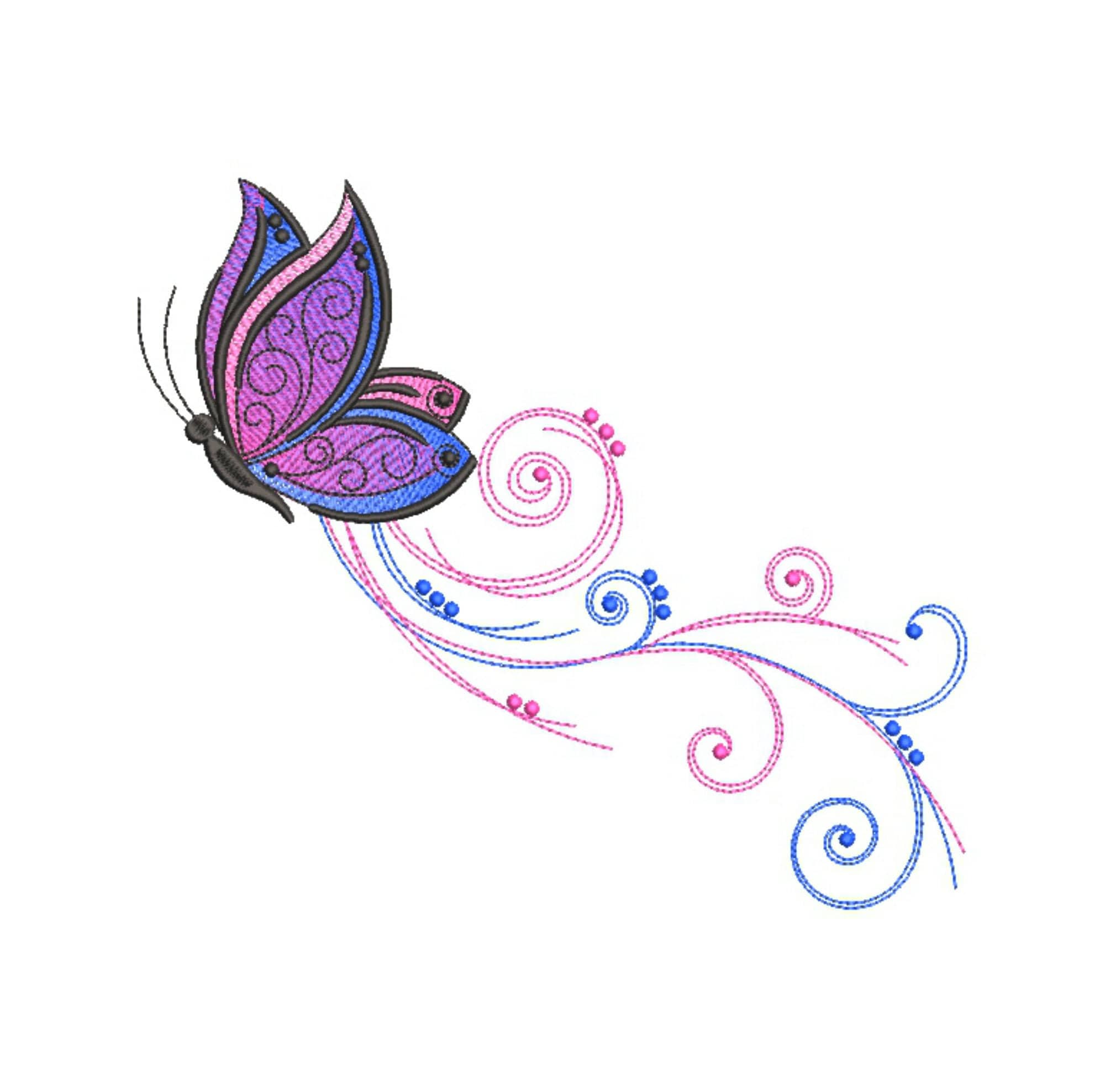 Diseño de bordado de mariposa diseños de bordado de flores | Etsy