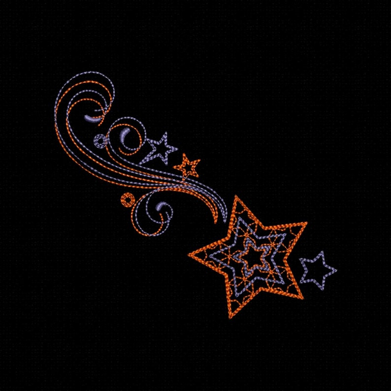 Celestial Star Embroidery File | Scroll Tail Motif | Digital Stitch ...